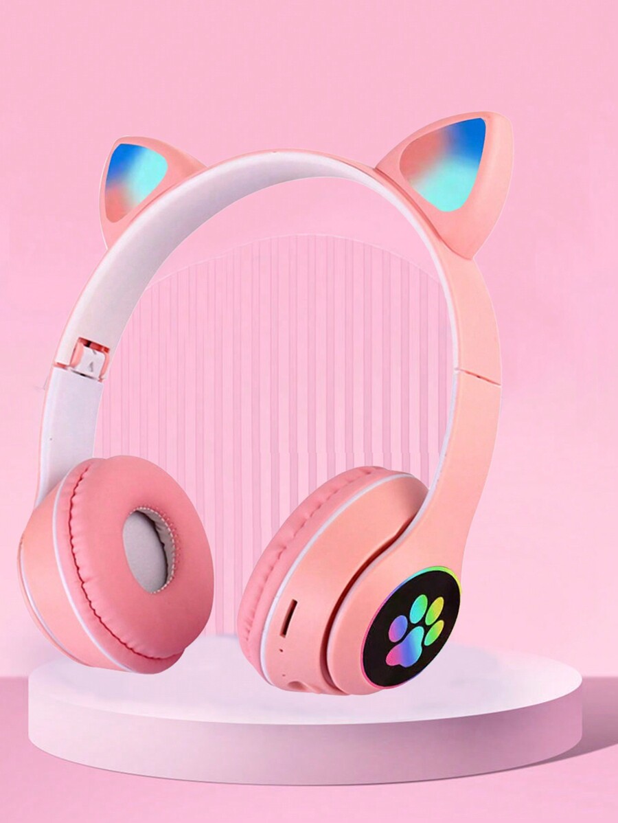 Flashing RGB Lighting Effects Cat Ears Wireless Headphones Long Lasting ...