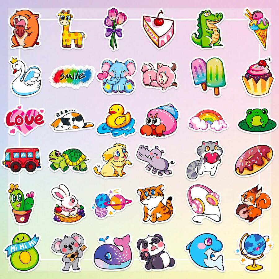 100Pcs Water Bottle Stickers Pack, Cute Animal Vinyl Waterproof ...