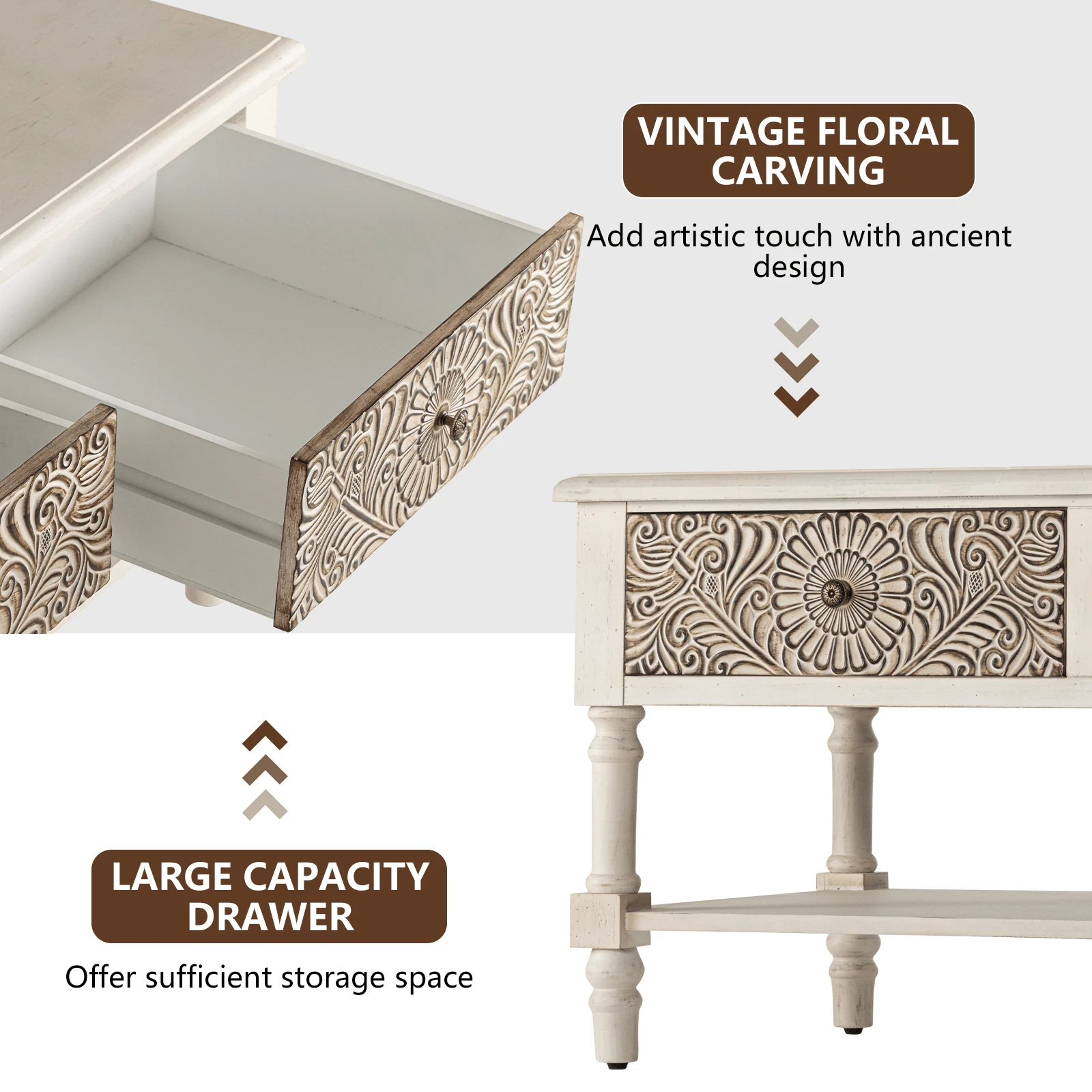 COSIEST COSIEST Vintage Coffee Table W Drawers, Farmhouse 2 Tier Small ...