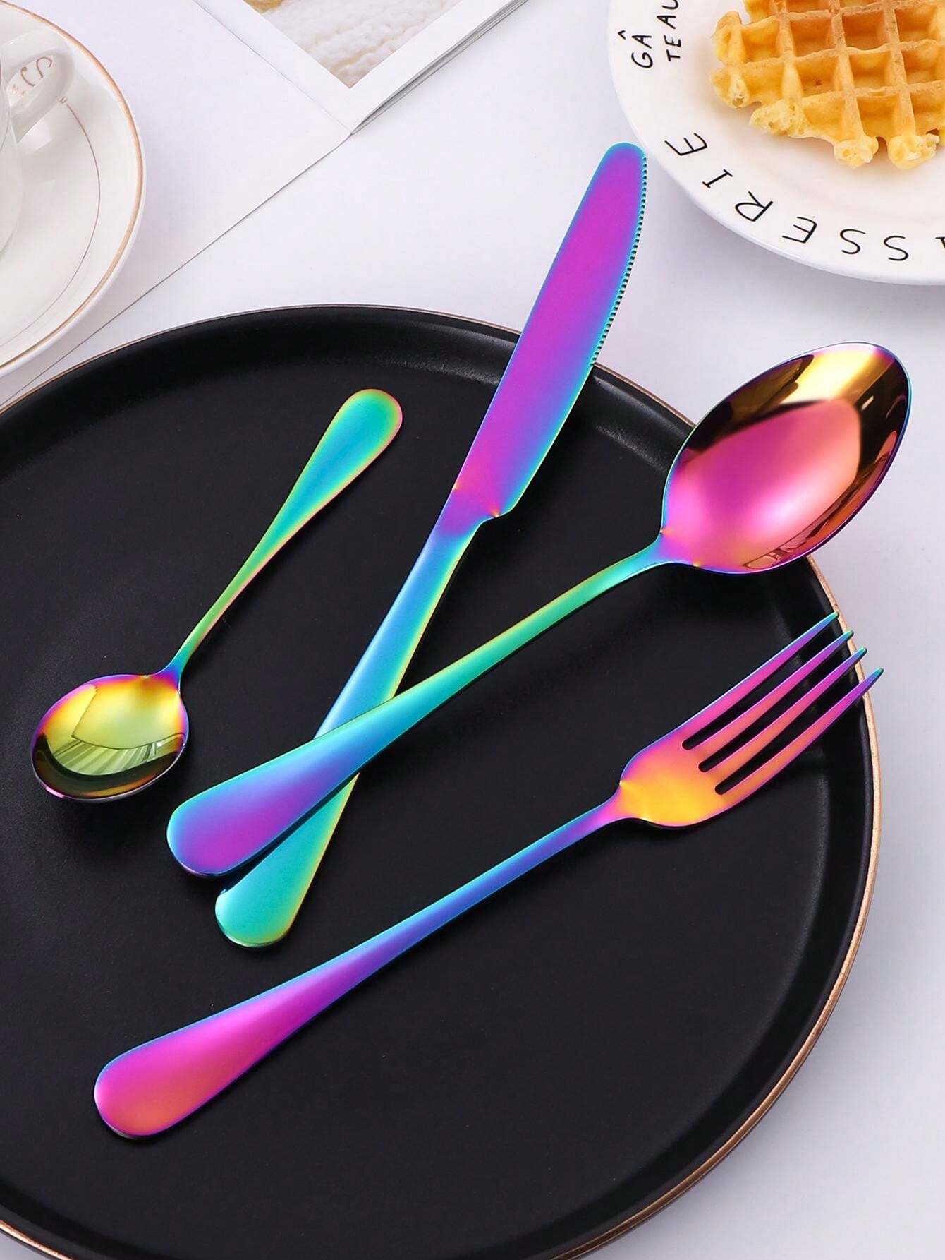 20pcs/Set Stainless Steel Western Style Rainbow Color Cutlery Set ...