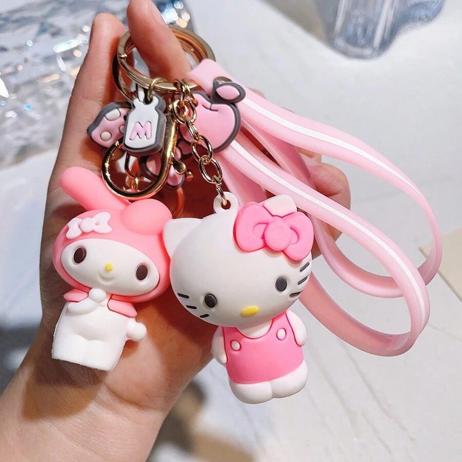 Sanrio Kawaii Keychain Cute Keyring Girls Anime Pompom Purin Pendant ...