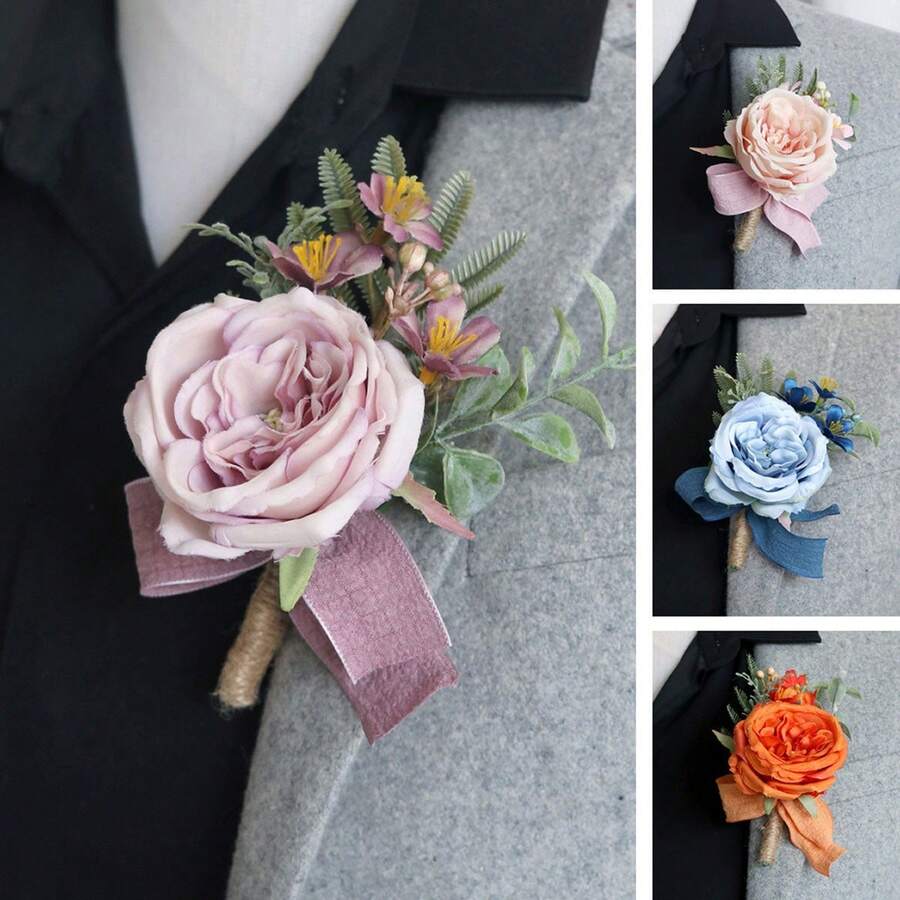 1PC Wedding Groom, Bride Simulated Rose Corsage, Birthday Party ...