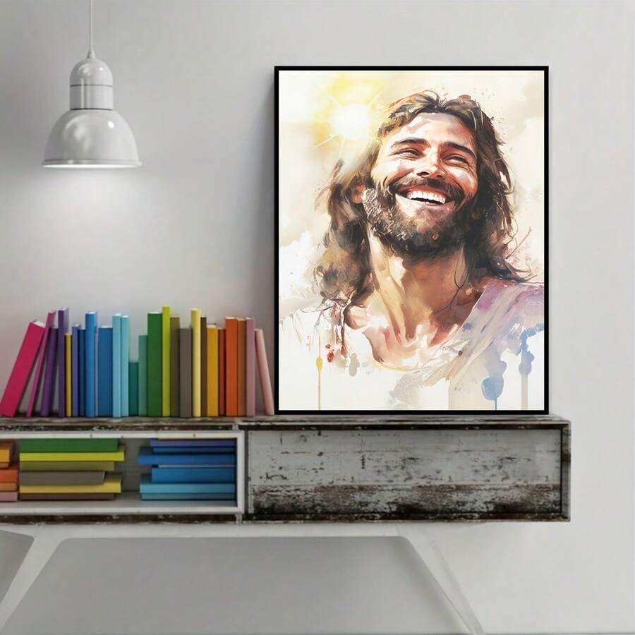 1pc Art Canvas Painting, Laughing Christ, Christ's Smile, Jesus ...