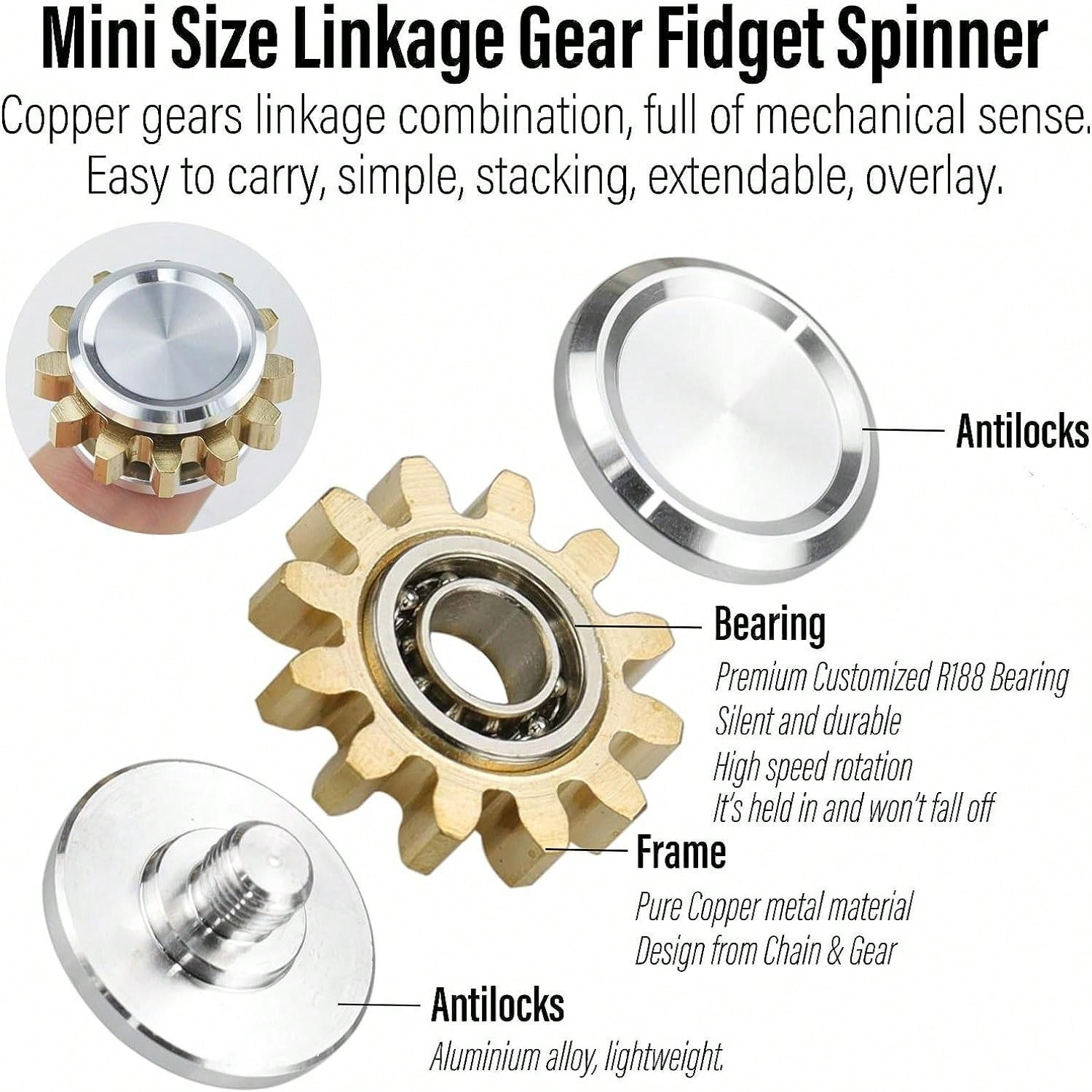 3 Pcs EDC Toys,Copper Gears Linkage Toys, Mini Small Metal Spinners ...