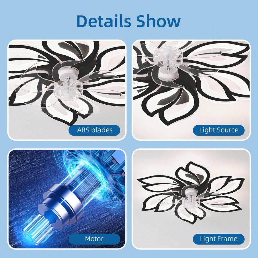 26 Inch Ceiling Fan With Lights Remote Control Dimmable LED, 6 Gear ...