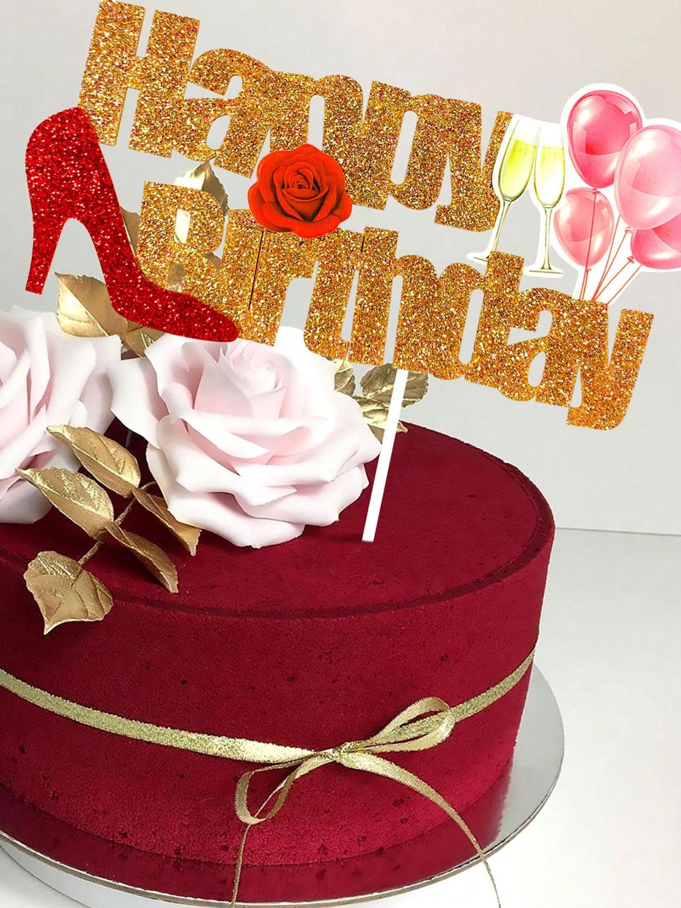 LaVenty Red Queen Birthday Cake Topper Glitter Heels Cake Decoration ...
