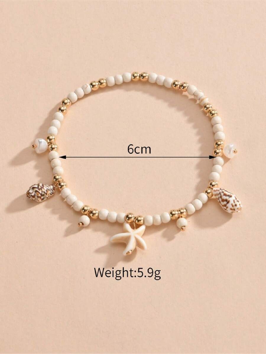 Starfish Decor Beaded Anklet | SHEIN USA