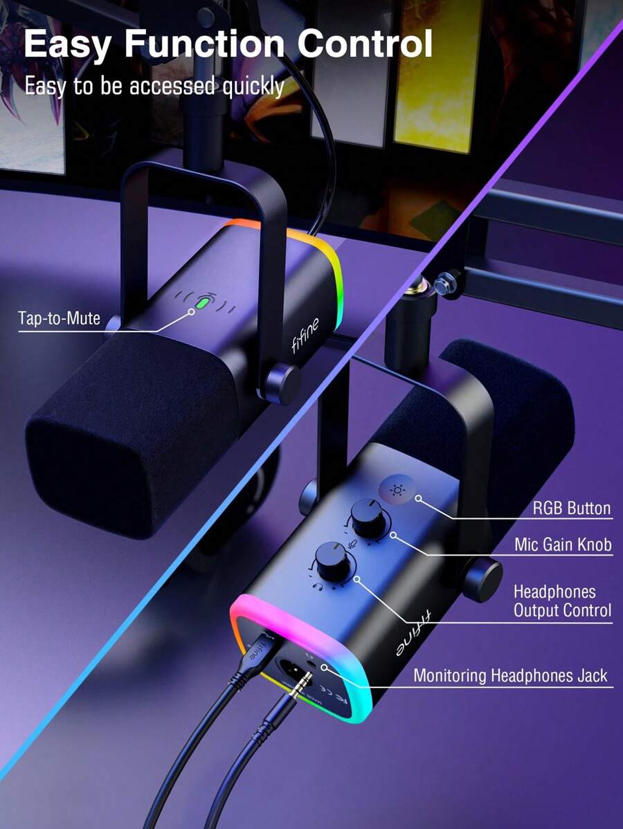 FIFINE Kit de microfone dinâmico USB/XLR para jogos FIFINE com suporte ...