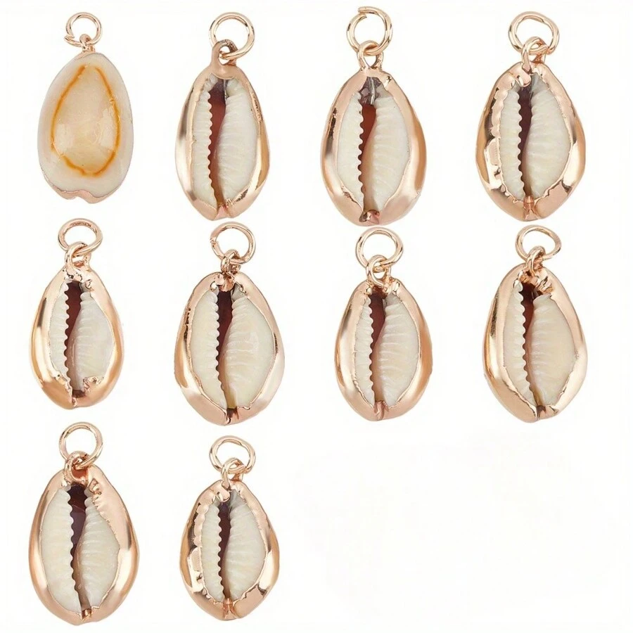 10 Pcs DIY Cowrie Shell Charms 14K Oval Spiral Shell Seashell Pendant For Jewellery Making ...