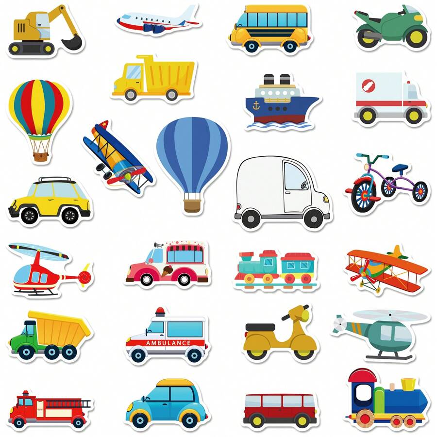 100pcs Transportation Vehicles Sticker Pack,Vinyl Waterproof Stickers ...