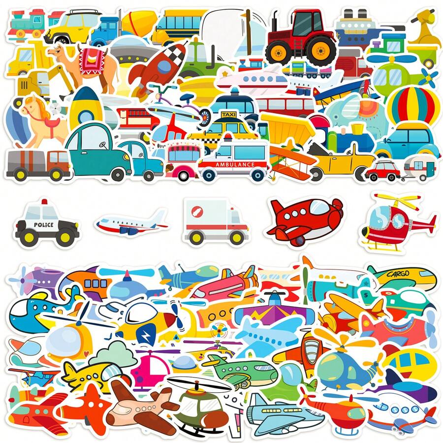 100pcs Transportation Vehicles Sticker Pack,Vinyl Waterproof Stickers ...