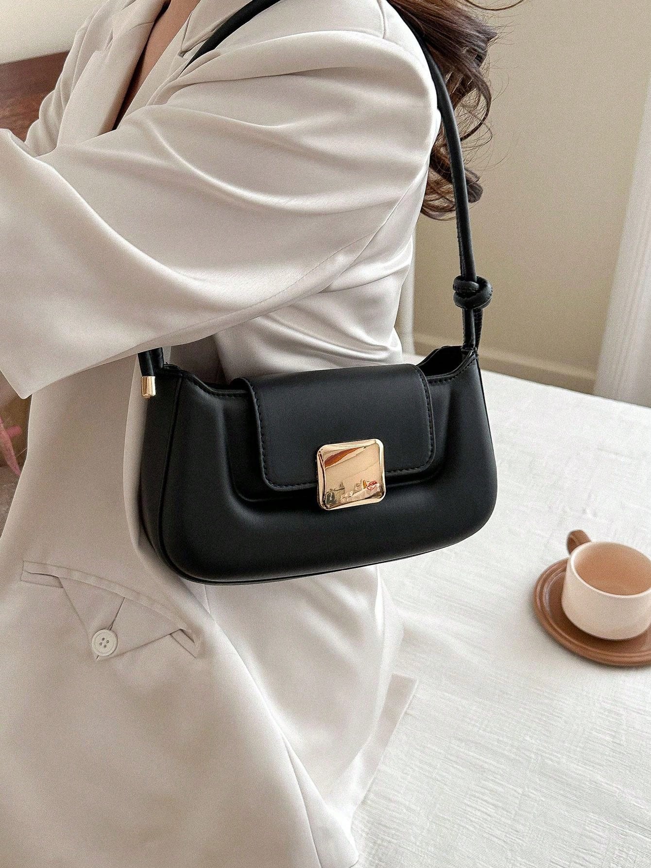 1 Piece Retro Minimalist Underarm Bag Flap Opening Hardware Locking ...