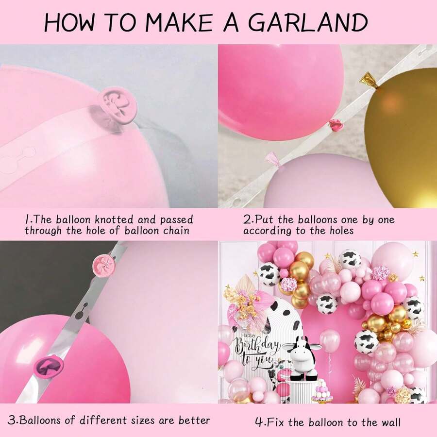 155PCS Pink Balloon Arch Kit, Cow Balloon Arch Kit, Pink Cow Balloons ...