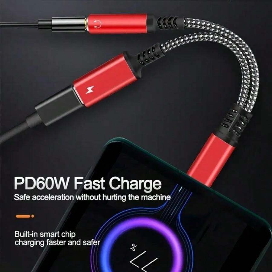 2 In 1 PD60W Type C To 3.5 Female Earphone Amplifier Headphone Audio Convertor Digital USB C ...