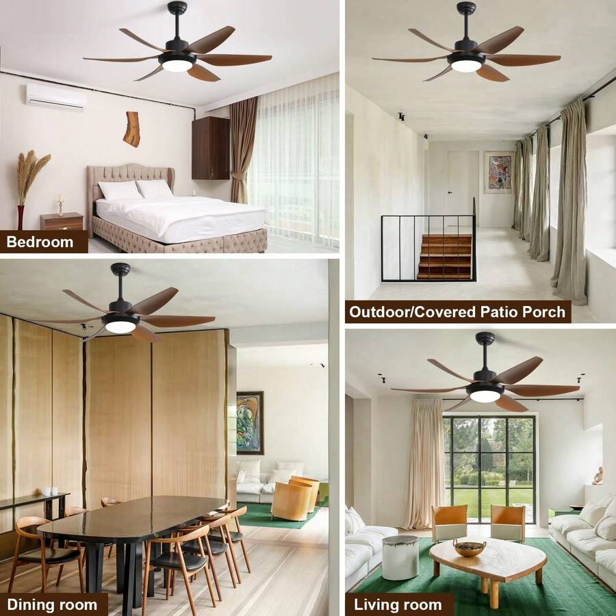 54 Inch Indoor Ceiling Fan With Dimmable Led Light 5 ABS Blades Remote ...