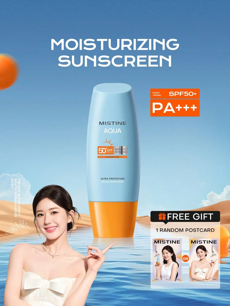 MISTINE Protector solar hidratante y resistente al agua para el rostro con FPS 50+, loción de ...