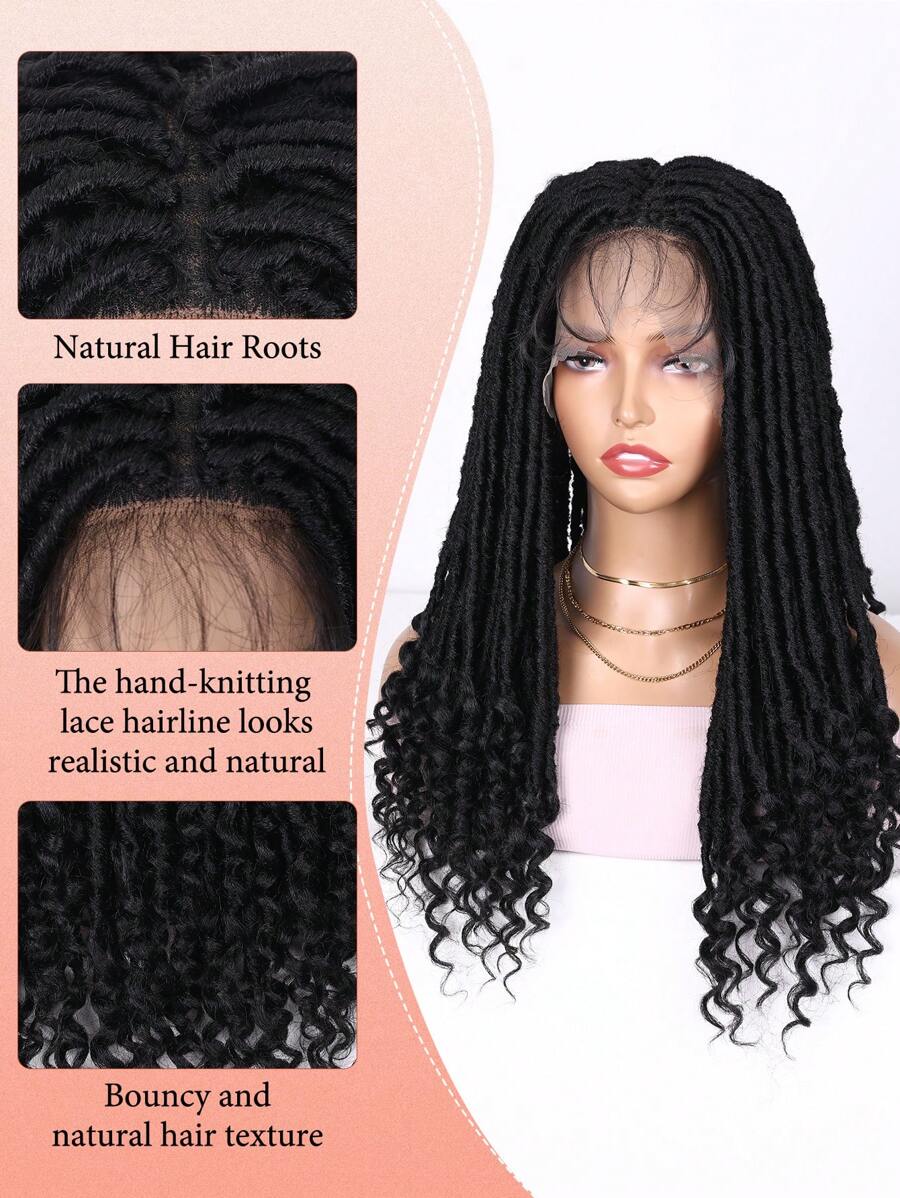 18 Inch Black Faux Locs Wigs For Black Women Full Lace Curly Goddess ...