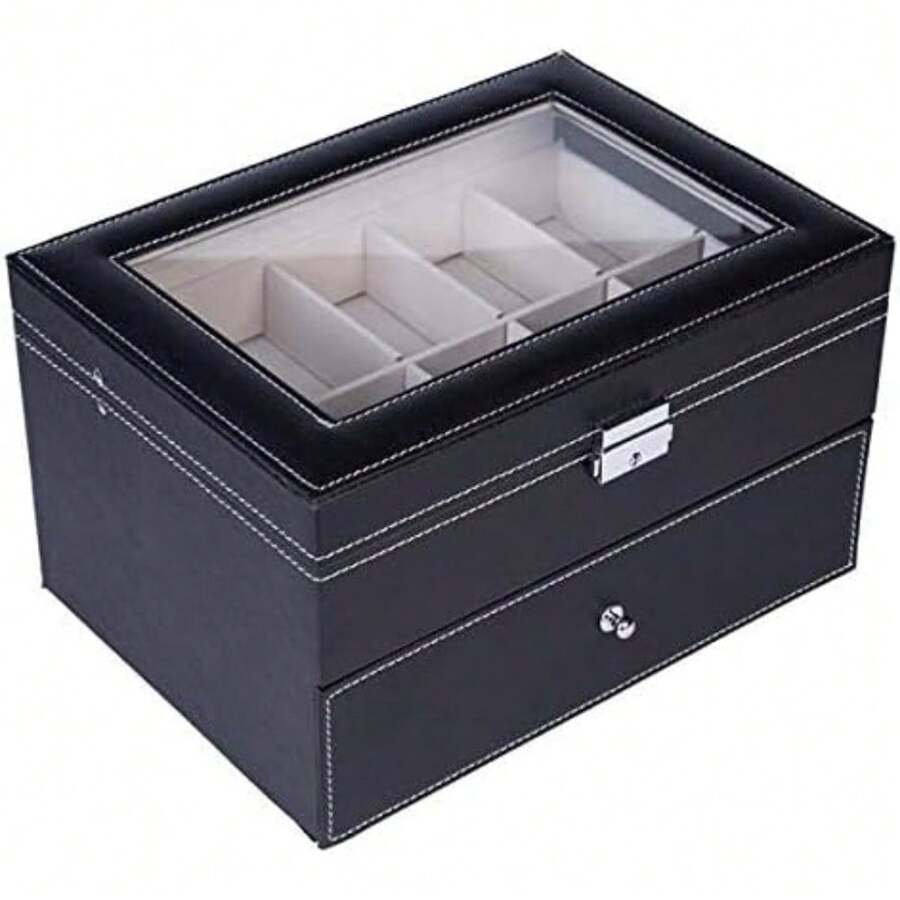 KWHSPKENG 20-Slot Watch Box Organizer, Dual Layers Elegant Wooden Watch ...