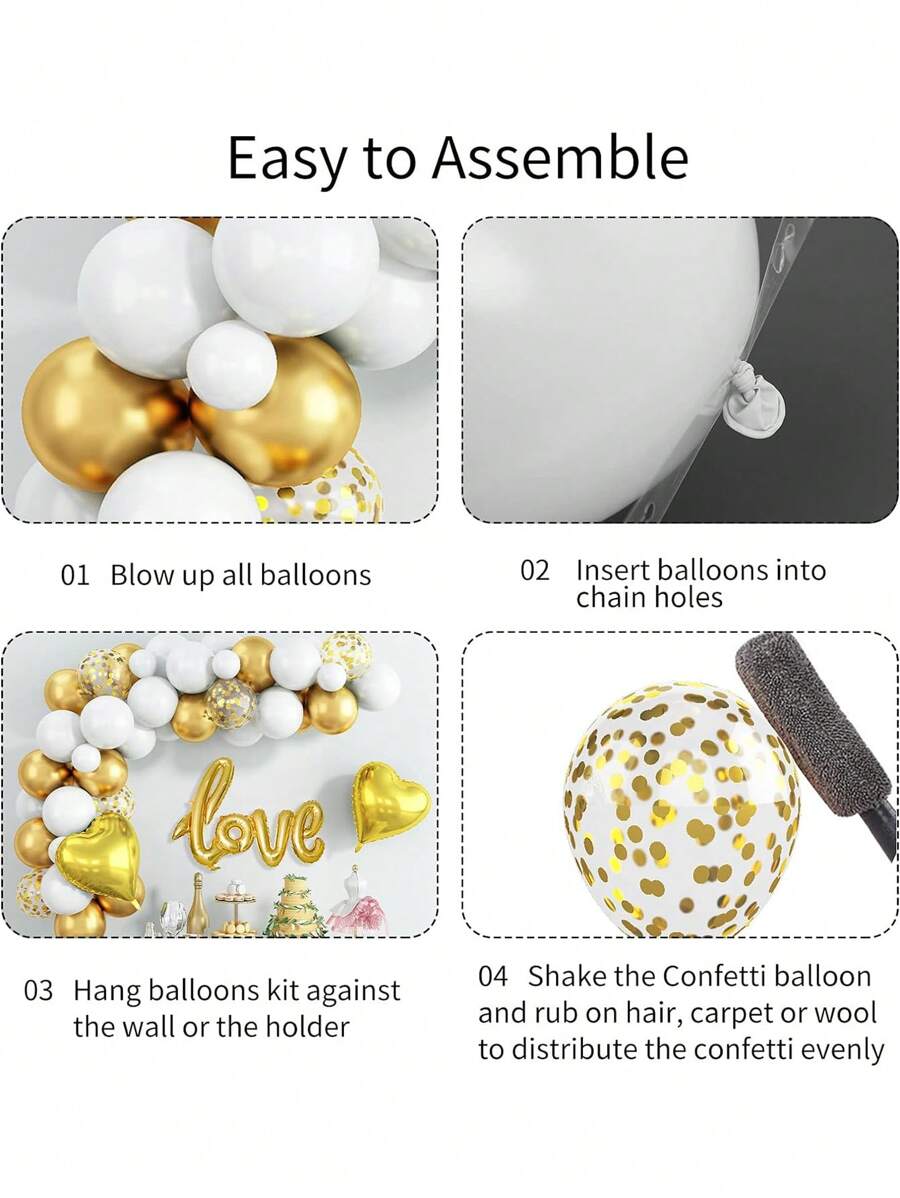 White Balloons, White And Gold Balloon Garland, With 42 Inch Love ...