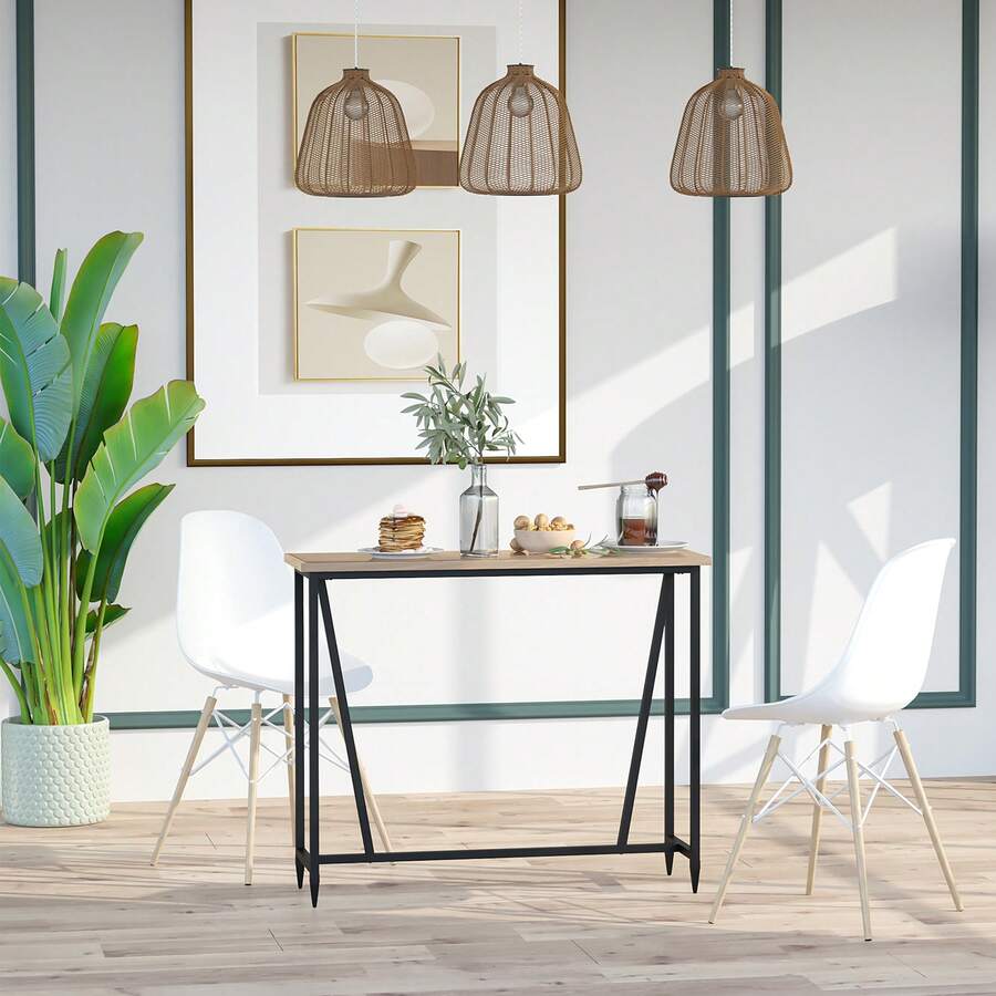 HOMCOM Rustic Industrial Bar Table With Metal Legs & Large Tabletop For ...