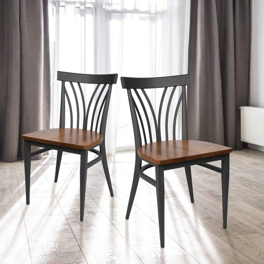 LUCKYERMORE Set Of 2 Wood Seat Dining Chairs With Ergonomic Curved Back ...