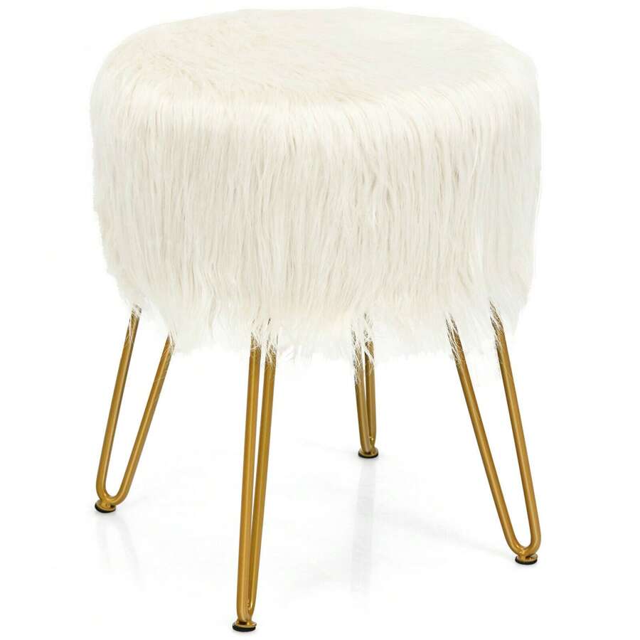 Faux Fur Vanity Stool Chair With Metal Legs For Bedroom And Living Room ...