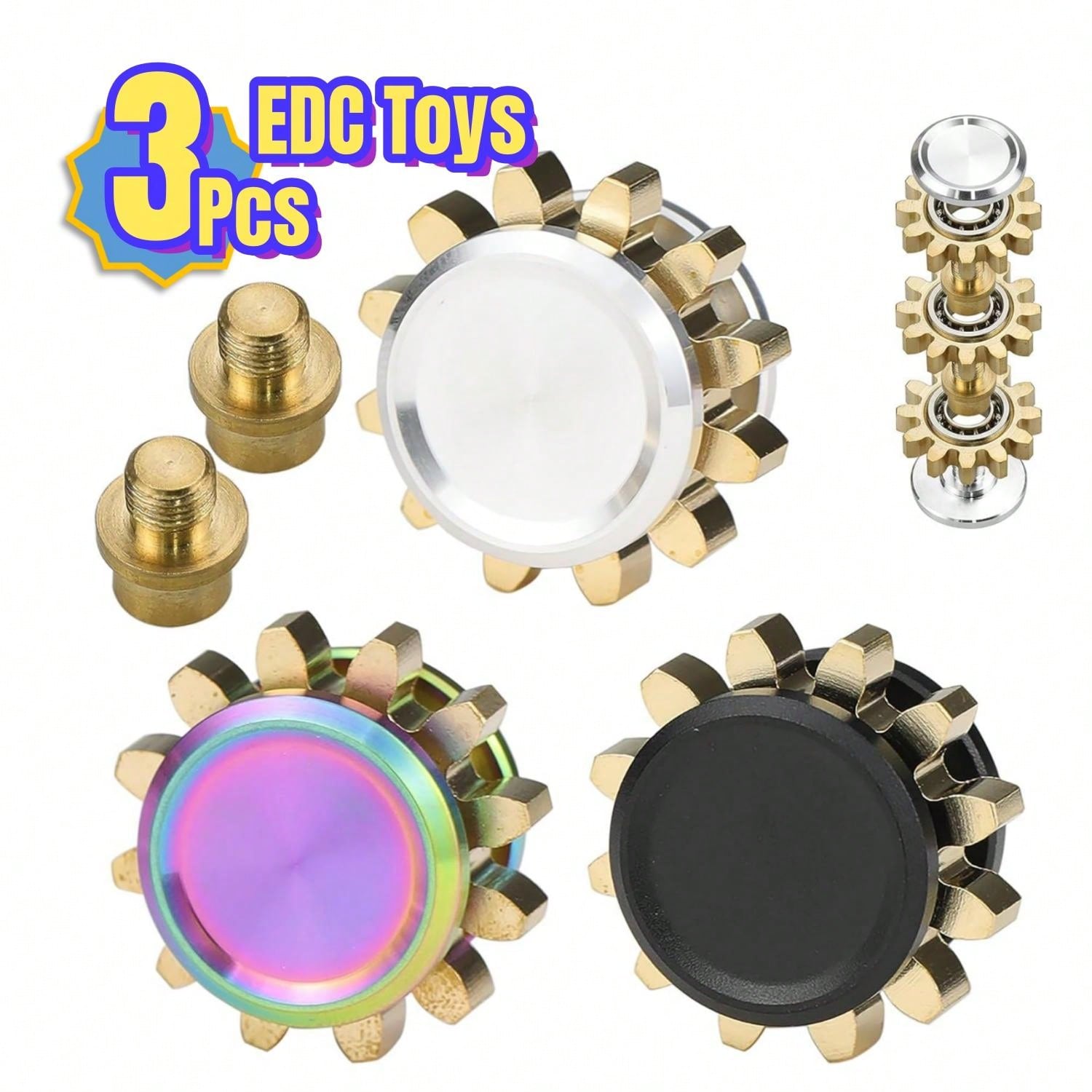 3 Pcs EDC Toys,Copper Gears Linkage Toys, Mini Small Metal Spinners ...