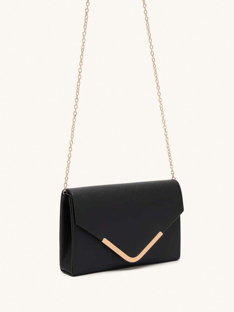 Cross Stripe Small V-Shape Hardware Clutch Bag With Detachable Chain ...