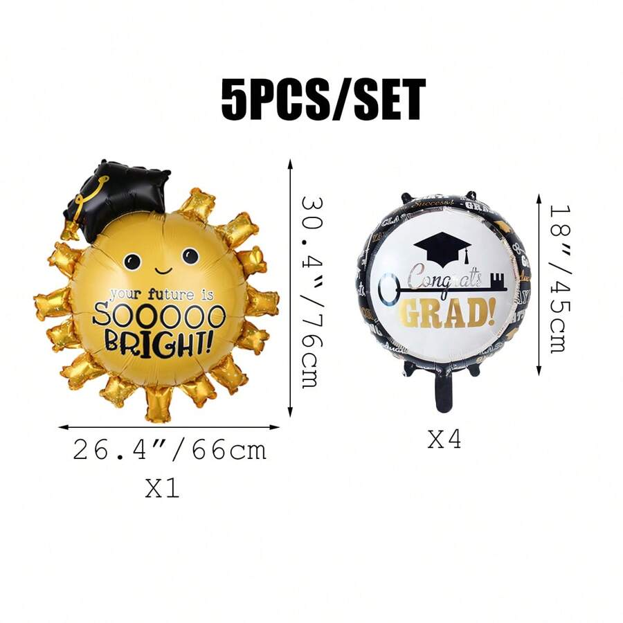 5pcs/Set Sun Balloon, 18in Graduation Cap Pattern Round Balloon, For ...