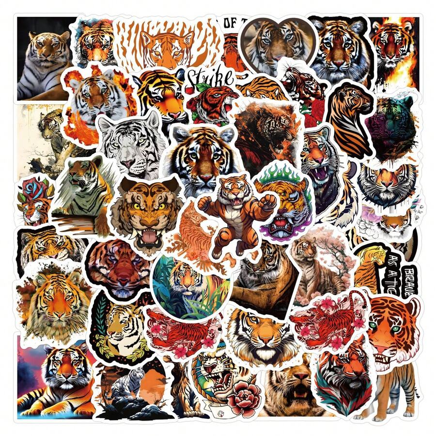 60pcs Waterproof Tiger Animal Style Inspirational Phrases Cute Cartoon ...