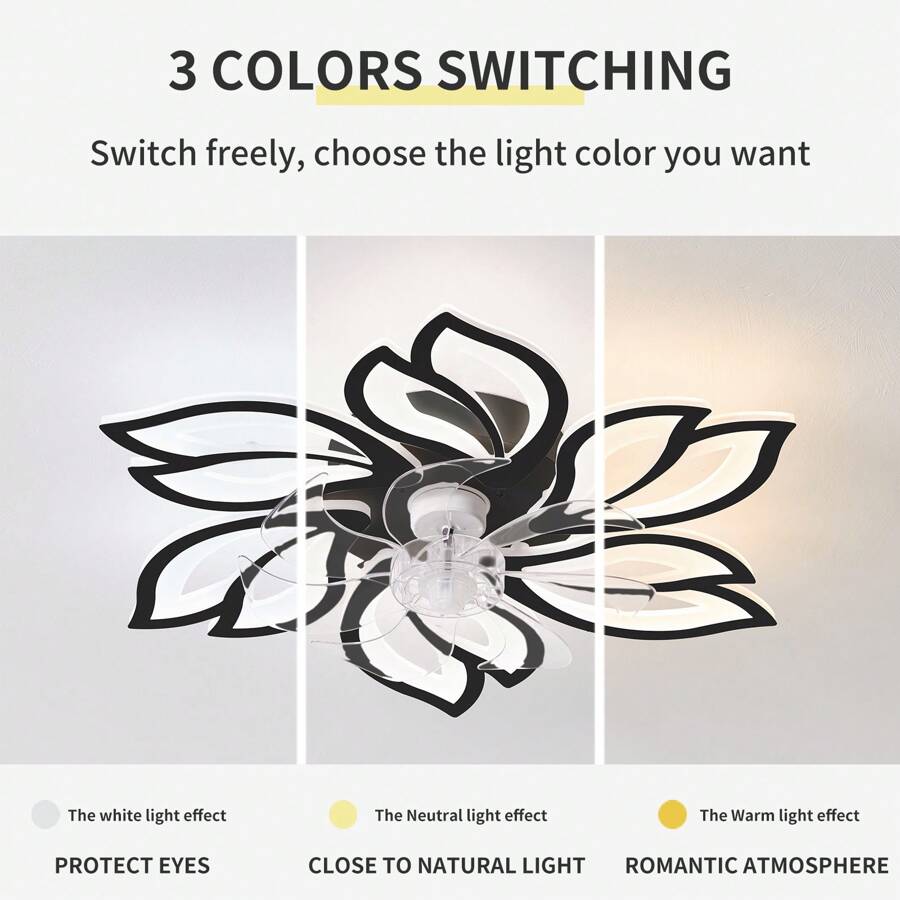 26 Inch Ceiling Fan With Lights Remote Control Dimmable LED, 6 Gear ...