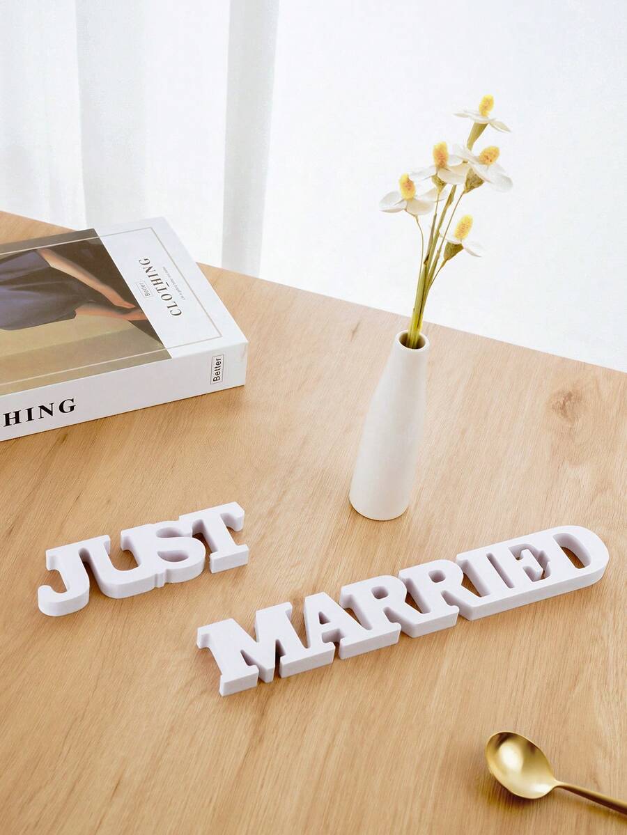 1pc Modern White 'just Married' Letter Decoration, Mdf Tabletop Decor ...