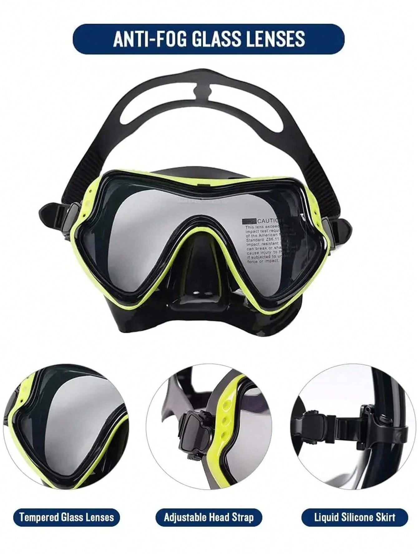 1pc Anti-Fog Tempered Glass Diving Mask And 1pc Snorkel For Seaside ...