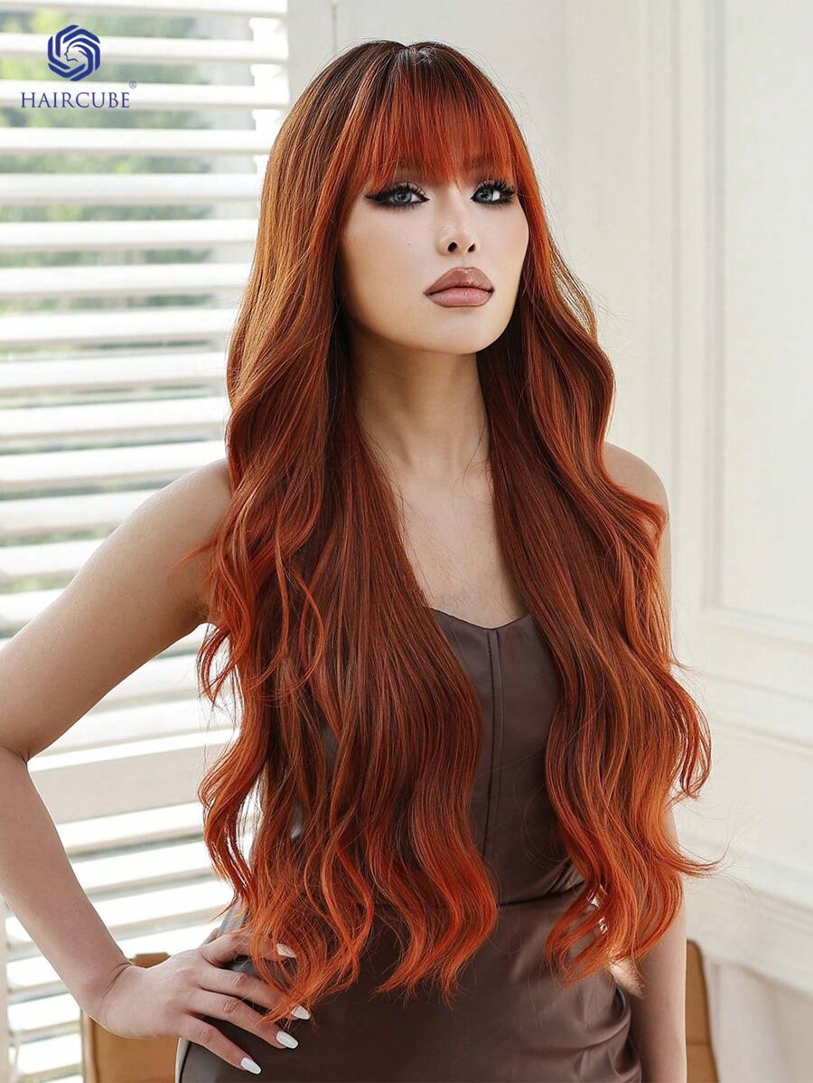 HAIRCUBE HAIRCUBE 28-Inch Long Natural Curly Wig With Bangs ...
