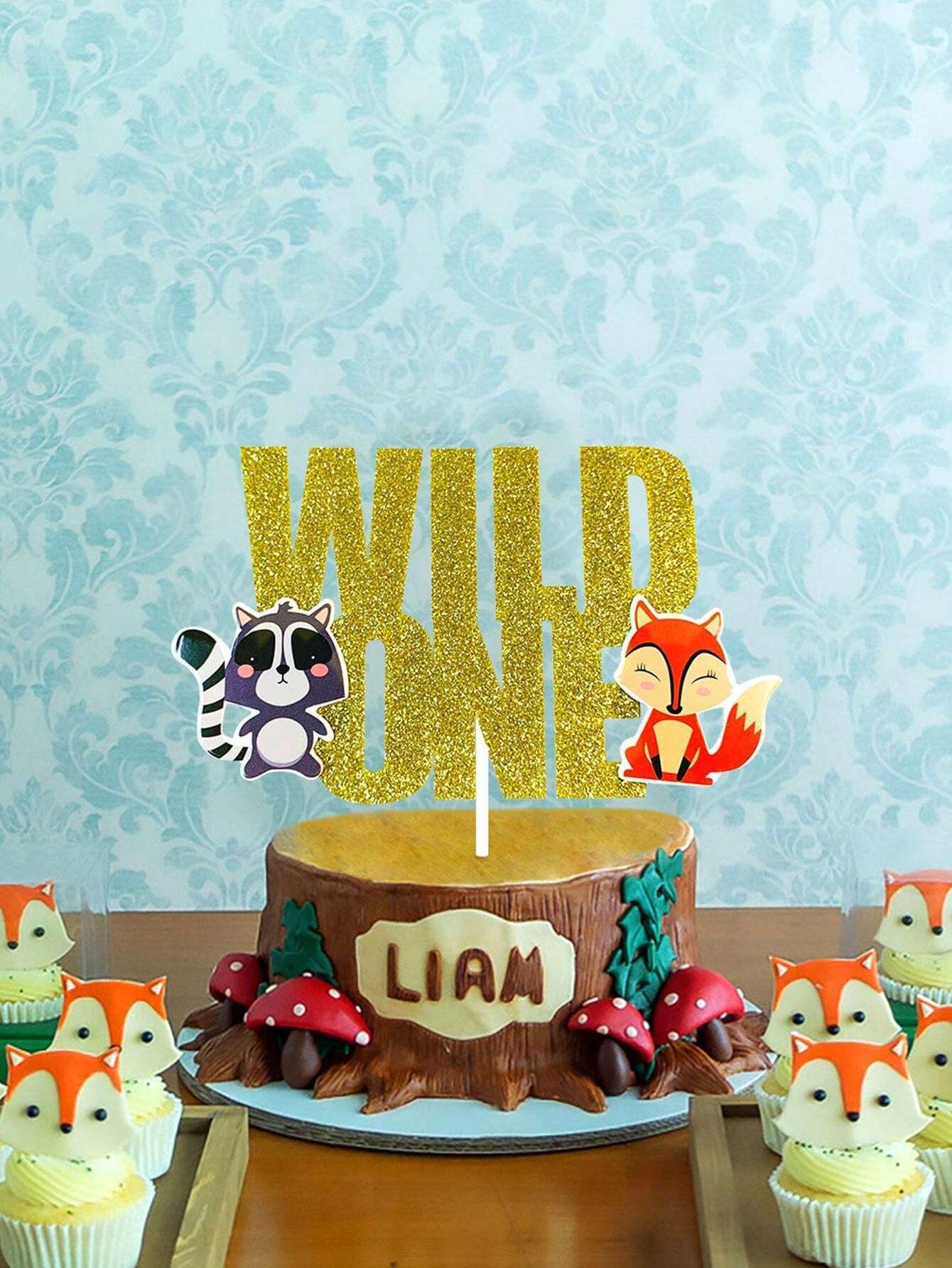 LaVenty Glitter Woodland Animals Cake Topper Wild One Cake Topper Fox ...