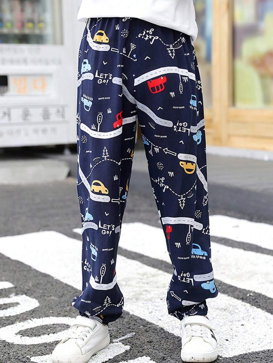 Young Boys' Cartoon Car Design Casual Pants For Summer, Lightweight ...