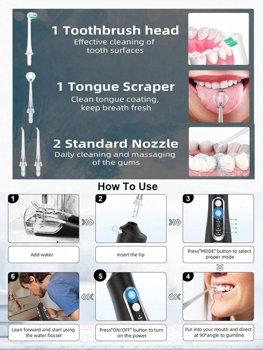 4 Nozzles Electric Water Dental Flosser Teeth Pick Portable Cordless ...