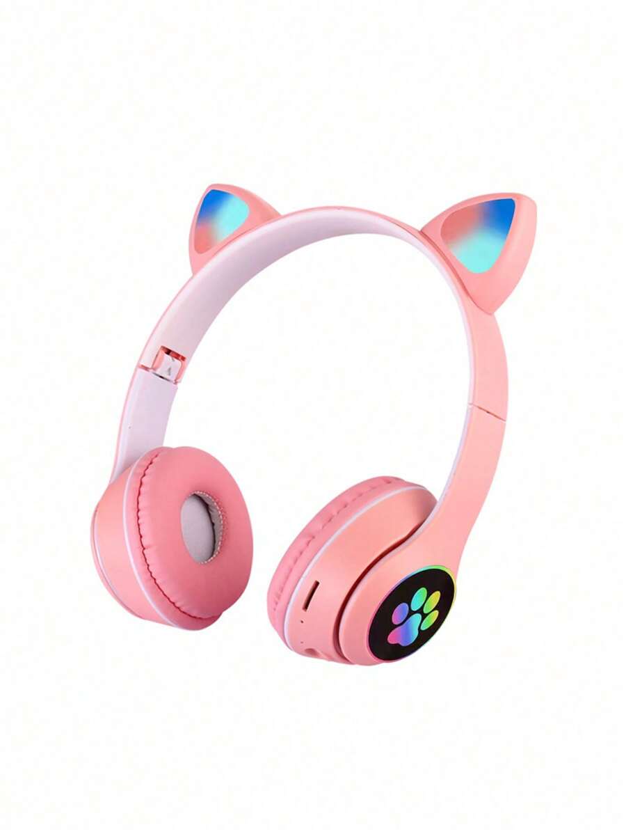 Flashing RGB Lighting Effects Cat Ears Wireless Headphones Long Lasting ...