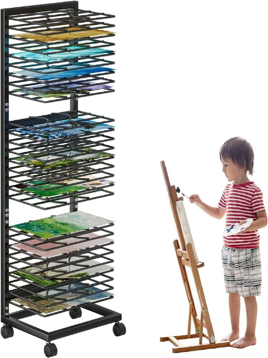 Art Drying Rack, Paint Drying Rack With 27 Removable Shelves, Lockable ...