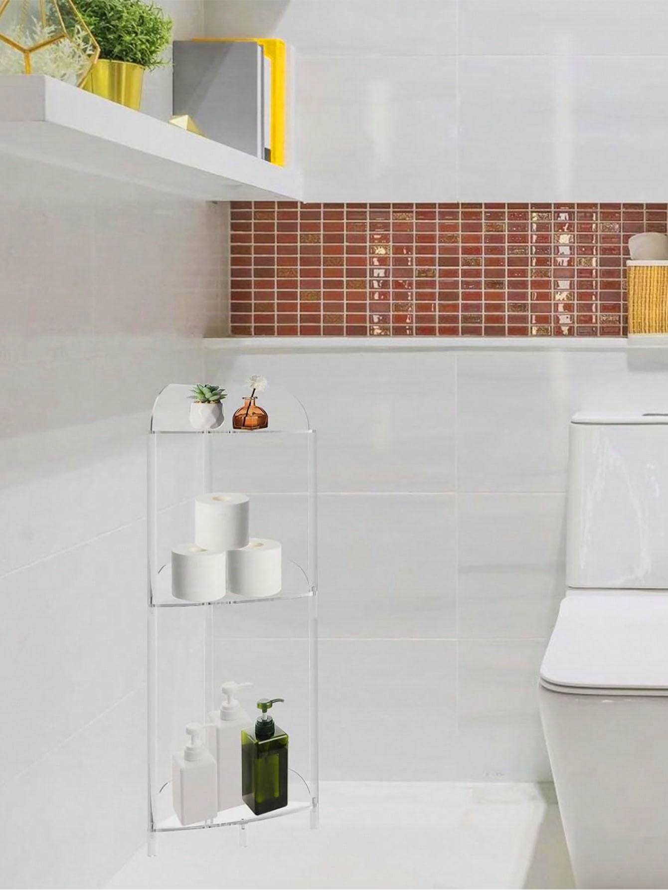 1set 3-Tier Corner Bathroom Shelf, Solid Wood & Acrylic Freestanding ...
