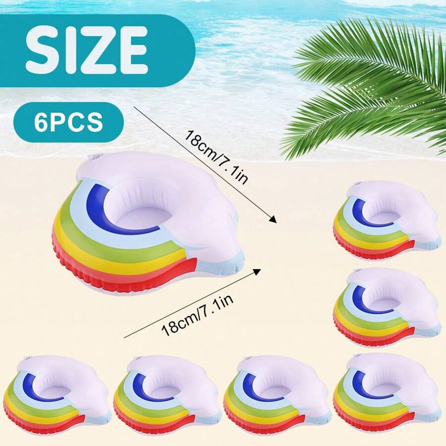 6 PCS Inflatable Drink Holder, Cloud Rainbow Floats Inflatable Cup ...