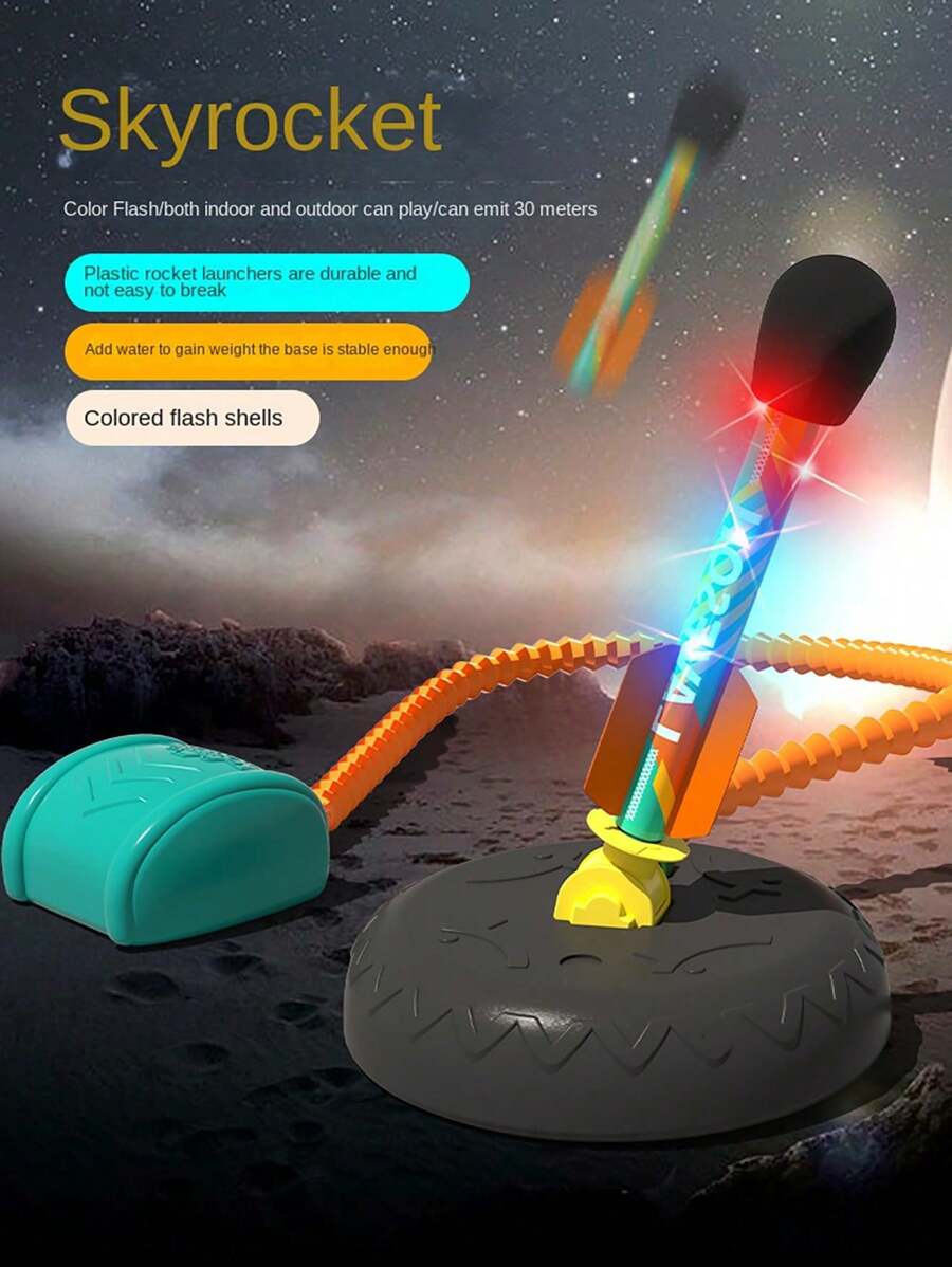 Foot-Powered Light-Up Rocket Launcher Toy For Outdoor Play, Including 1 ...