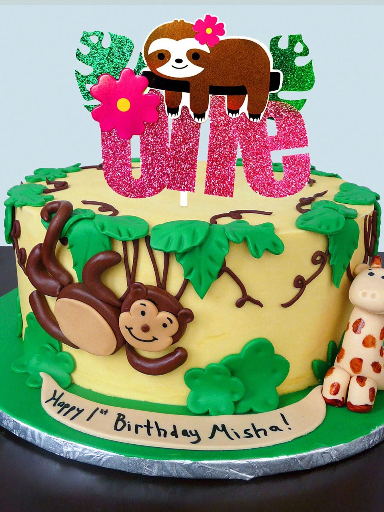 LaVenty Pink Sloth Birthday Cake Topper Sloth First Birthday Cake ...