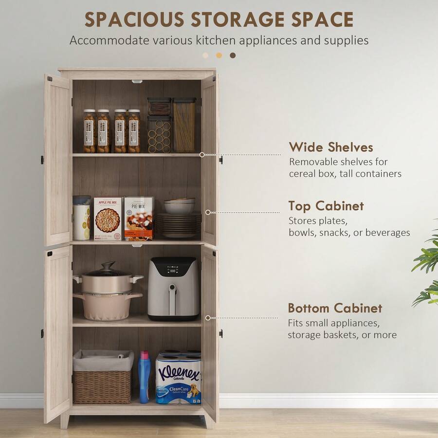 HOMCOM 72" Freestanding 4-Door Kitchen Pantry, Storage Cabinet ...