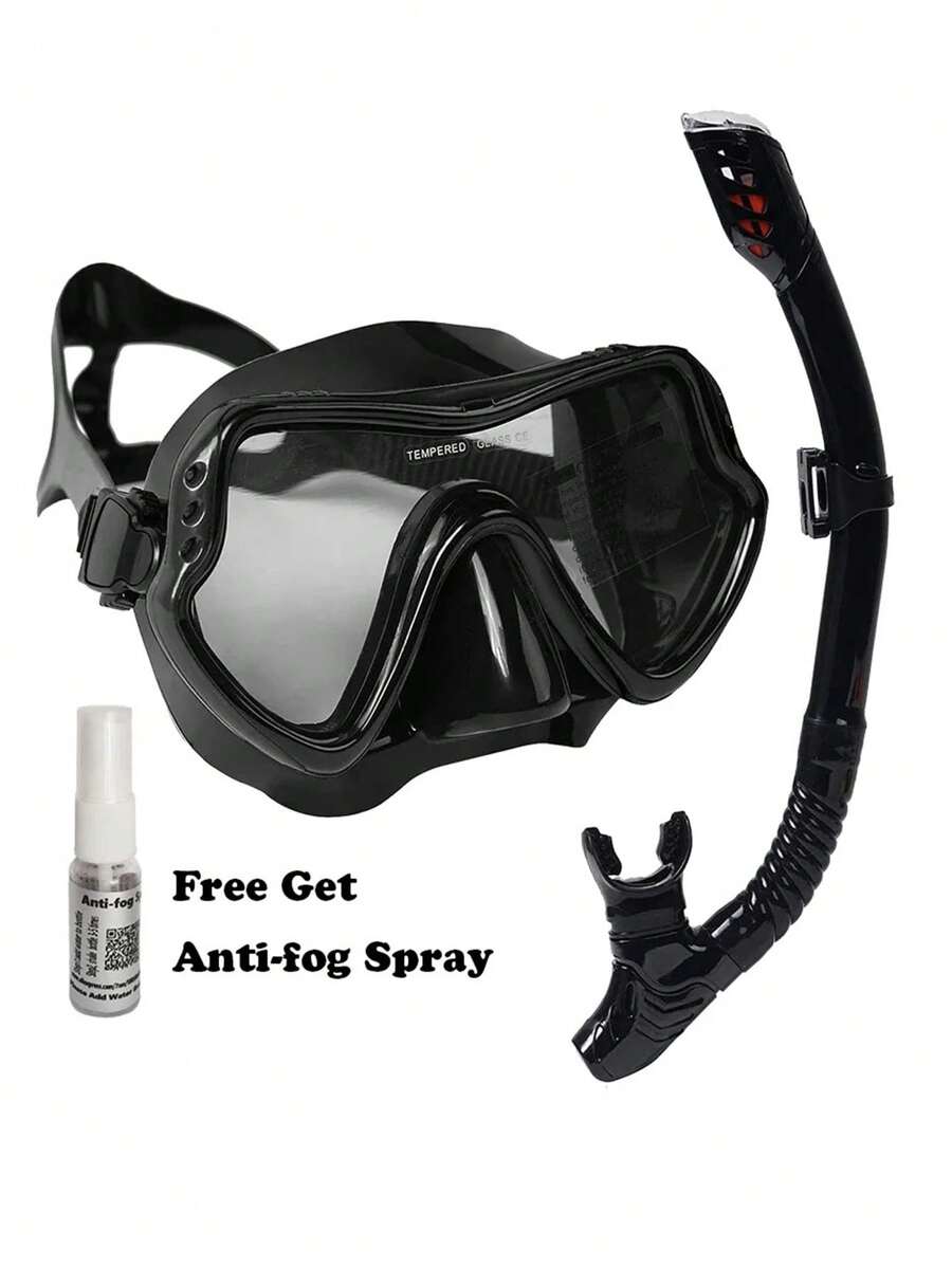 1pc Anti-Fog Tempered Glass Diving Mask And 1pc Snorkel For Seaside ...