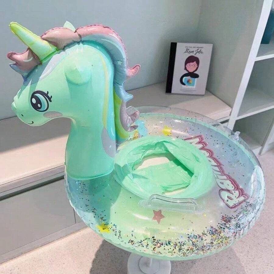 1pc New Style Shiny Green Glitter Rainbow Horse Shaped Swimming Ring ...