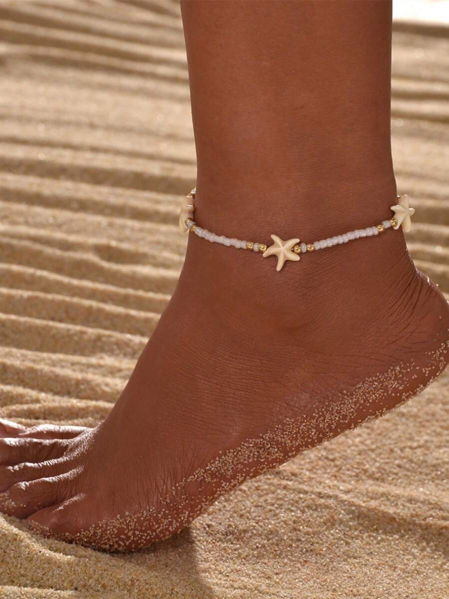 Starfish Decor Beaded Anklet | SHEIN USA