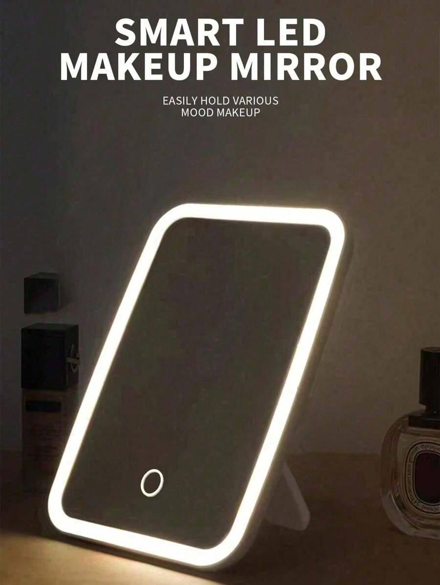 1pc LED Lighted Makeup Mirror, Foldable, Portable, Decorative, Suitable ...