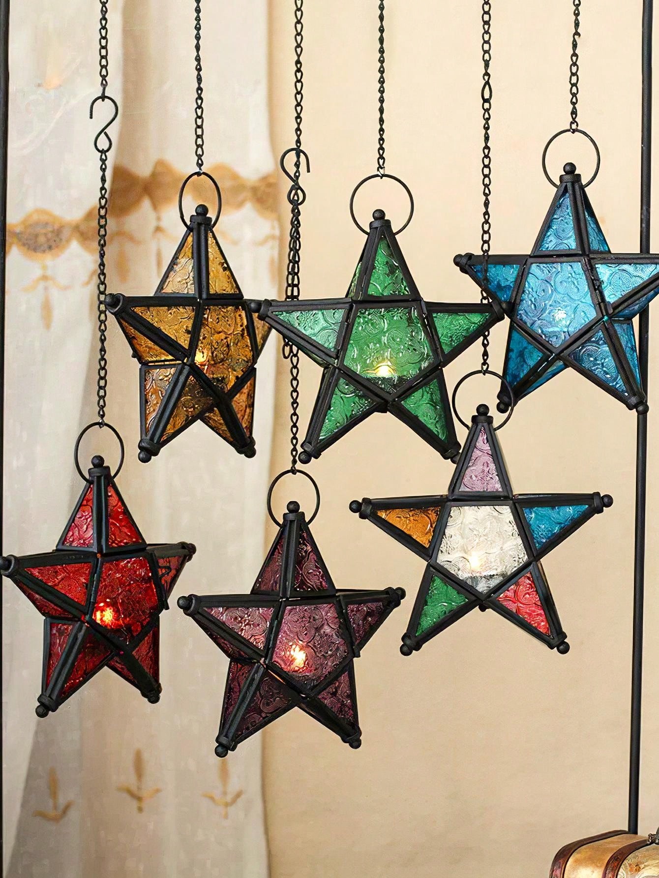 1pc Colored Glass Windproof Candle Holder With European Vintage Style ...