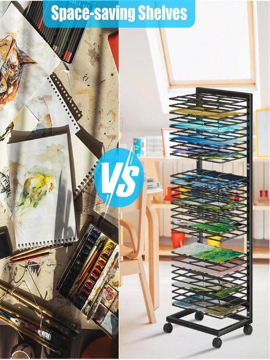 Art Drying Rack, Paint Drying Rack With 27 Removable Shelves, Lockable ...